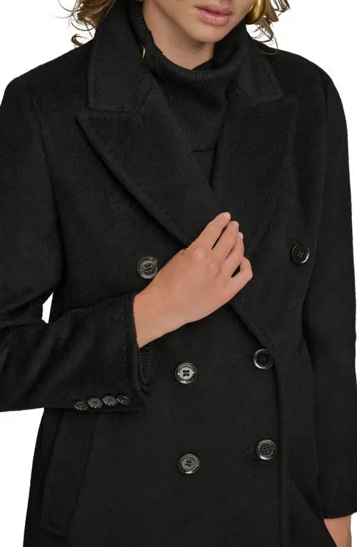 Donna Karan New York Tailored Double Breasted Wool Blend Coat - Black