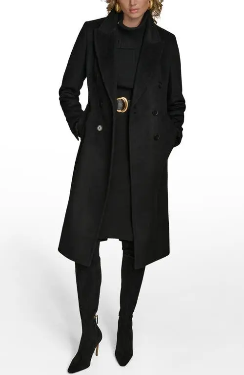 Donna Karan New York Tailored Double Breasted Wool Blend Coat - Black