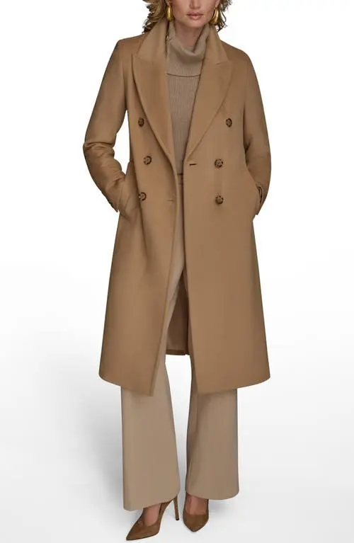Donna Karan New York Tailored Double Breasted Wool Blend Coat - Camel