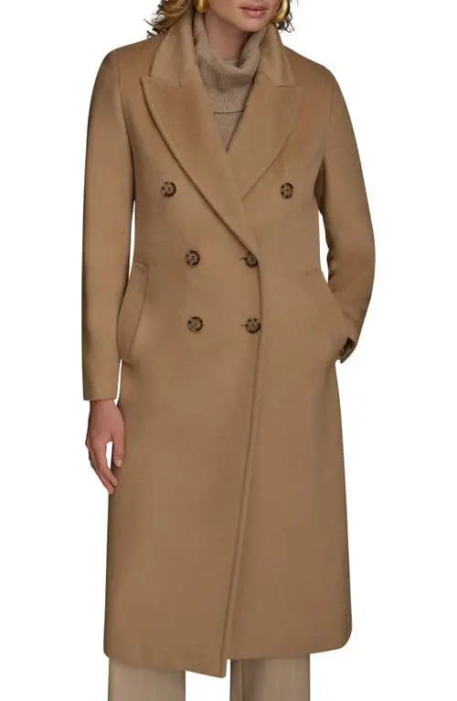 Donna Karan New York Tailored Double Breasted Wool Blend Coat - Camel