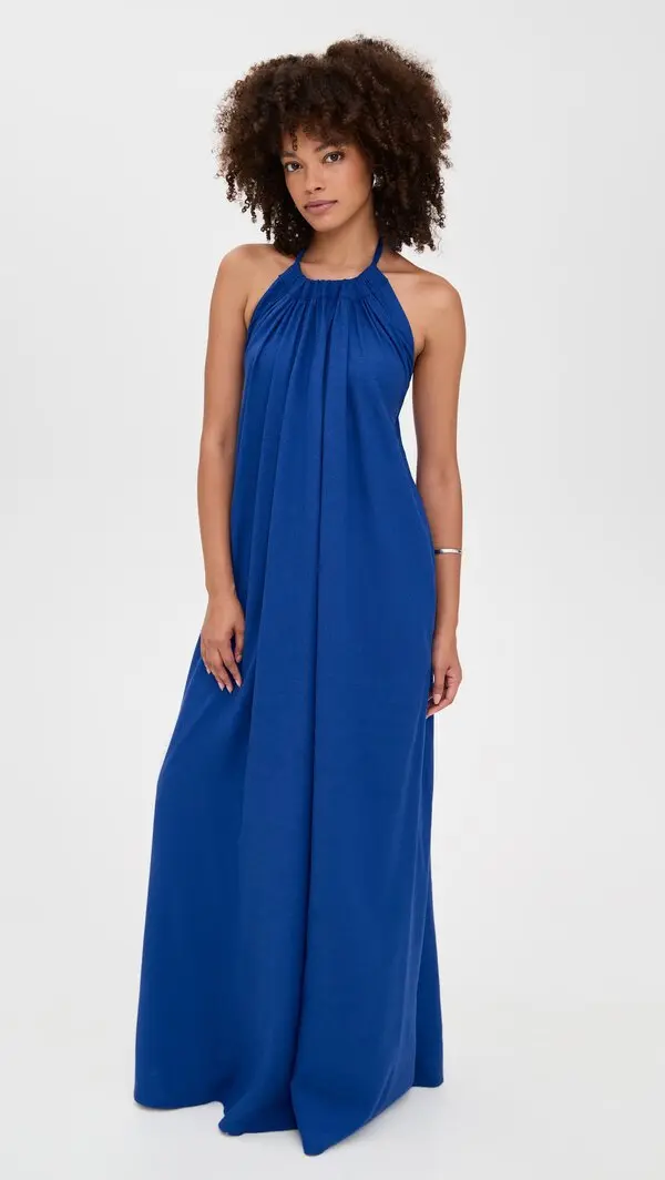 House Of Aama Linen Halter Maxi Dress - Blue | Editorialist