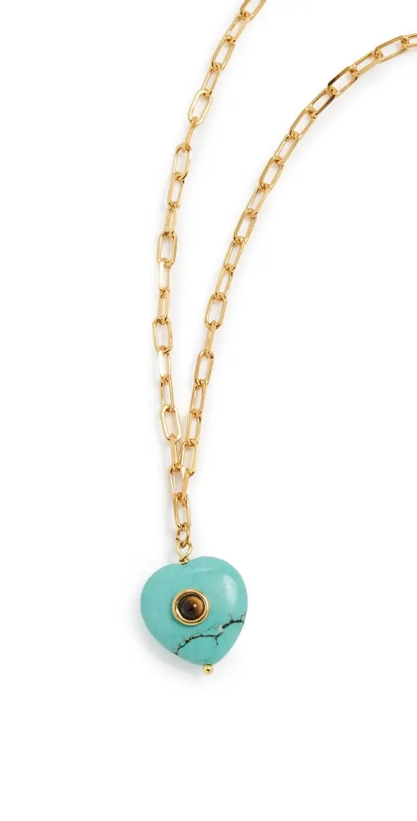MAYAMAR Heart-shaped Turquoise And Round Tiger Eye Necklace - Gold