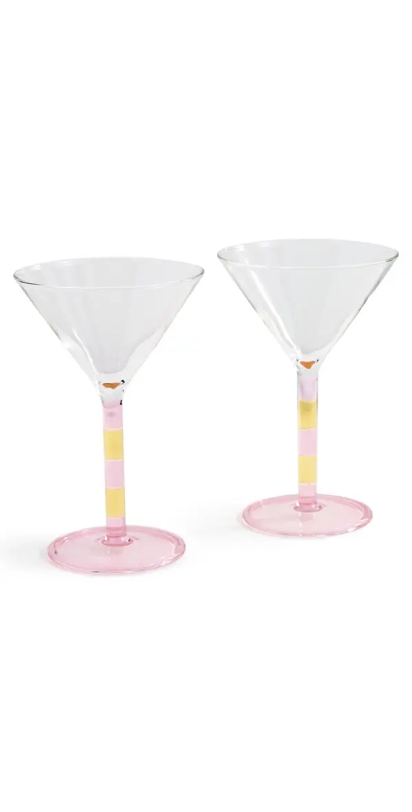 FAZEEK Striped Martini Glass Set Of 2 - Pink/amber
