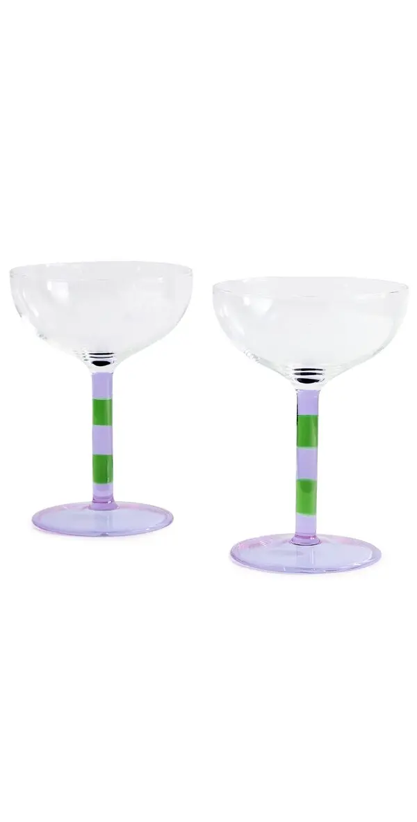 FAZEEK Striped Coupe Glasses Set Of 2 - Lilac/green