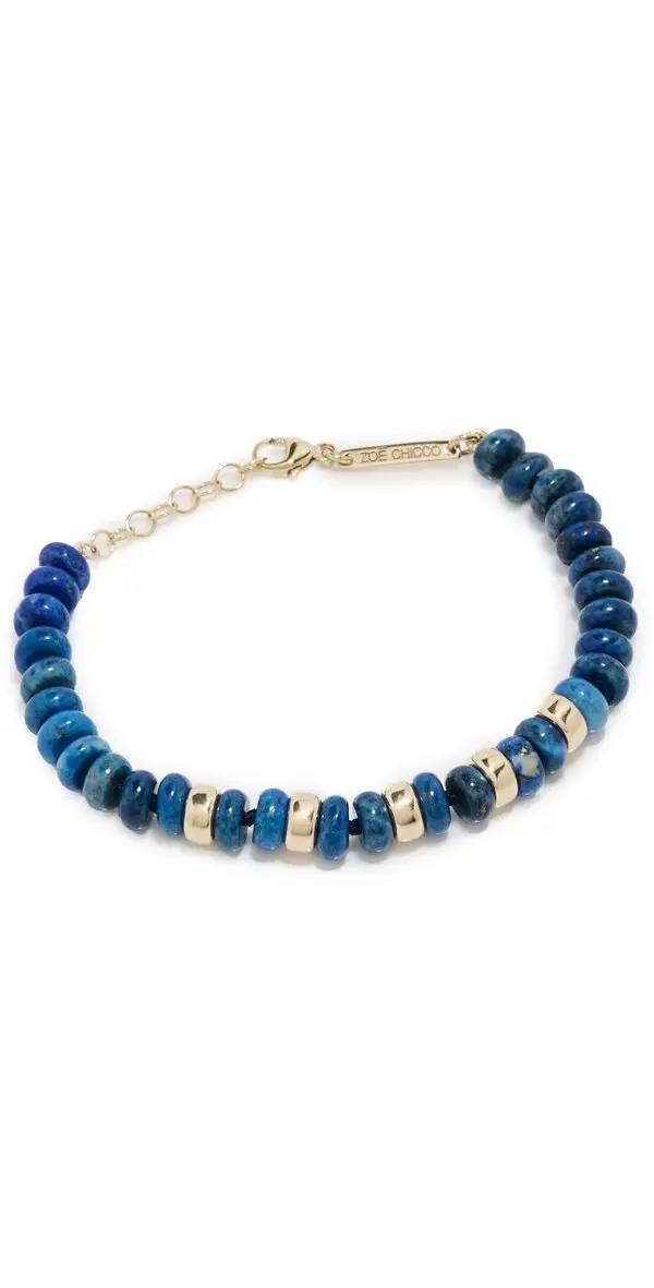 Zoe Chicco 14k Gold And Lapis Rondelle Beaded Bracelet - 14k Yellow Gold/lapis