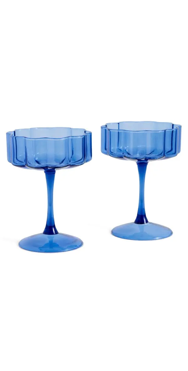 FAZEEK Wave Coupe Glasses Set Of 2 - Blue
