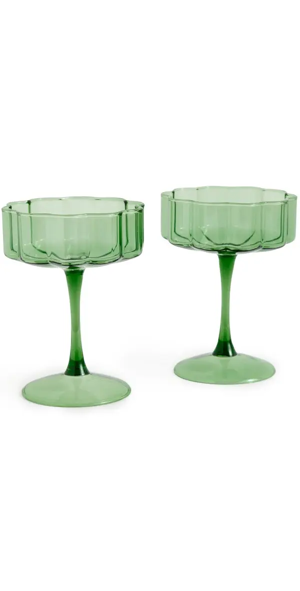 FAZEEK Wave Coupe Glasses Set Of 2 - Green