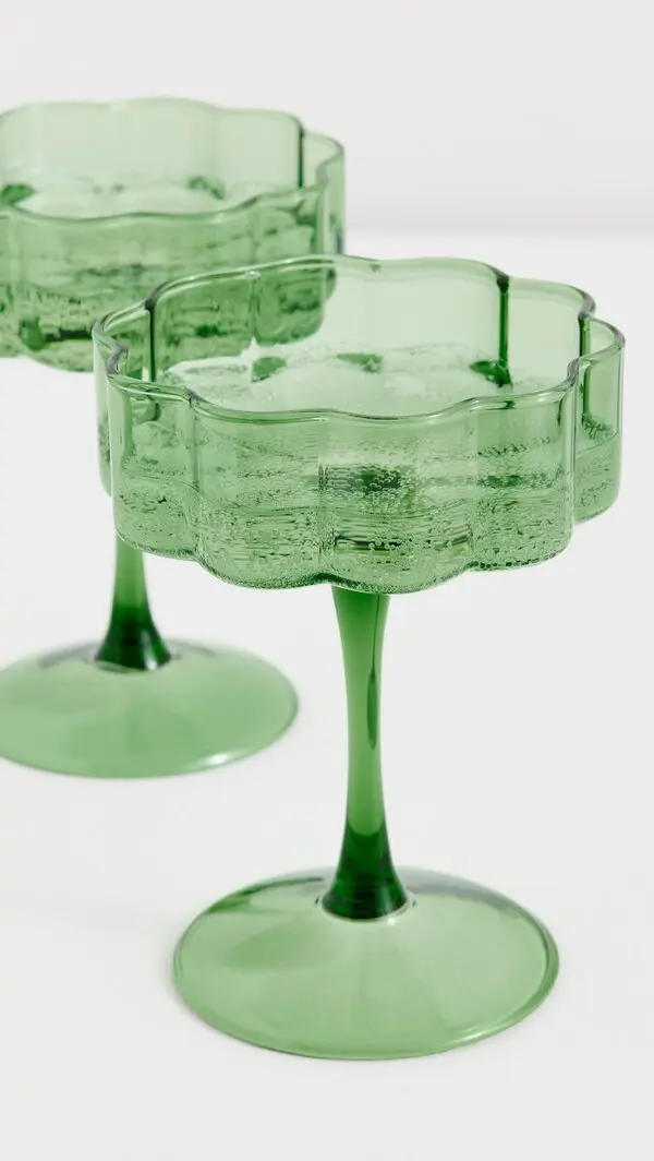 FAZEEK Wave Coupe Glasses Set Of 2 - Green