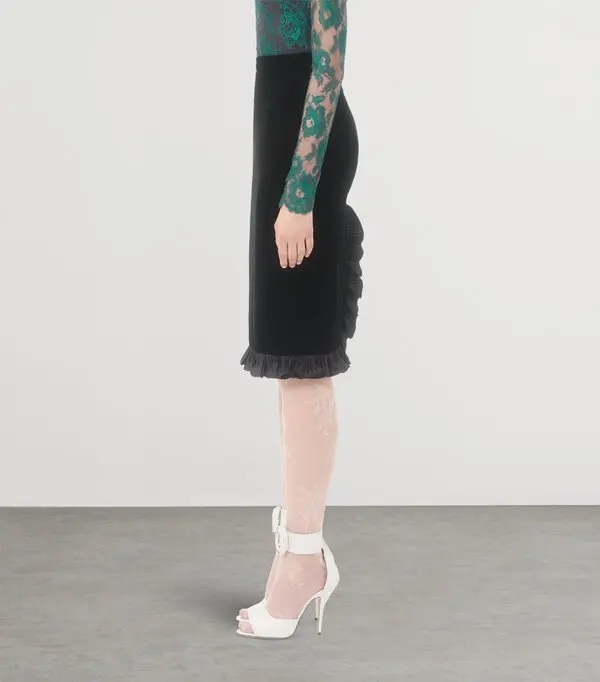 Valentino Garavani Velvet Pencil Skirt With Ruffle Detail