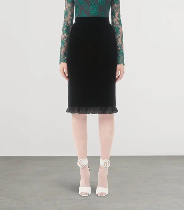 Valentino Garavani Velvet Pencil Skirt With Ruffle Detail