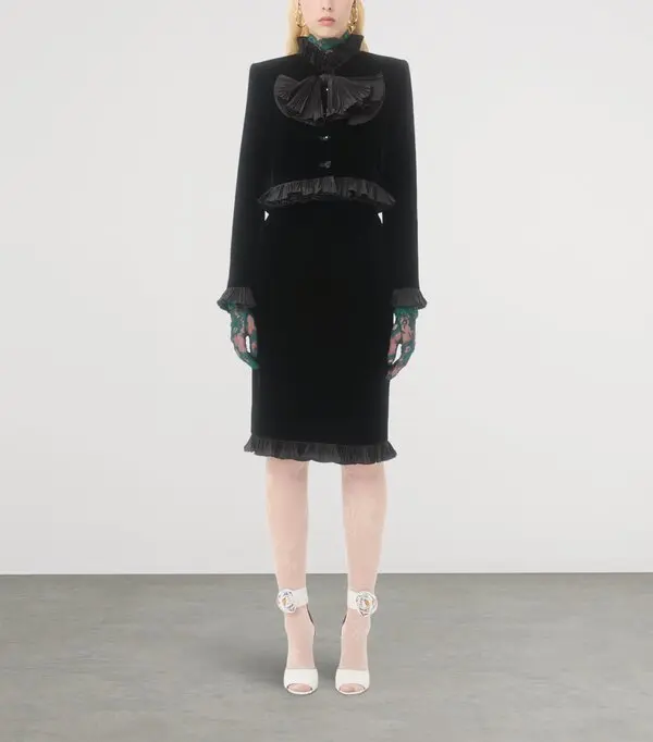 Valentino Garavani Velvet Pencil Skirt With Ruffle Detail