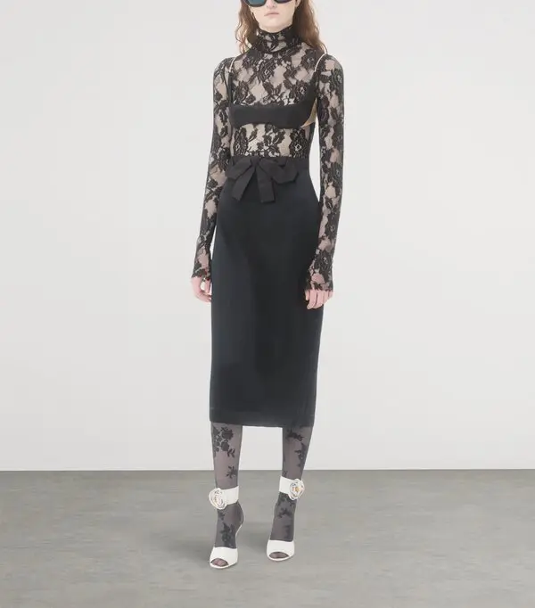 Valentino Garavani Satin Midi Skirt With Bow Detail - Black