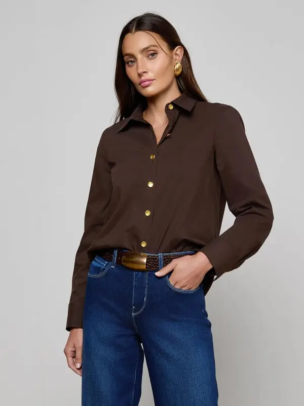 L'Agence Ellery Poplin Shirt - Coffee Bean