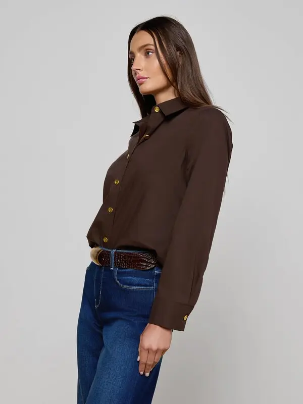 L'Agence Ellery Poplin Shirt - Coffee Bean