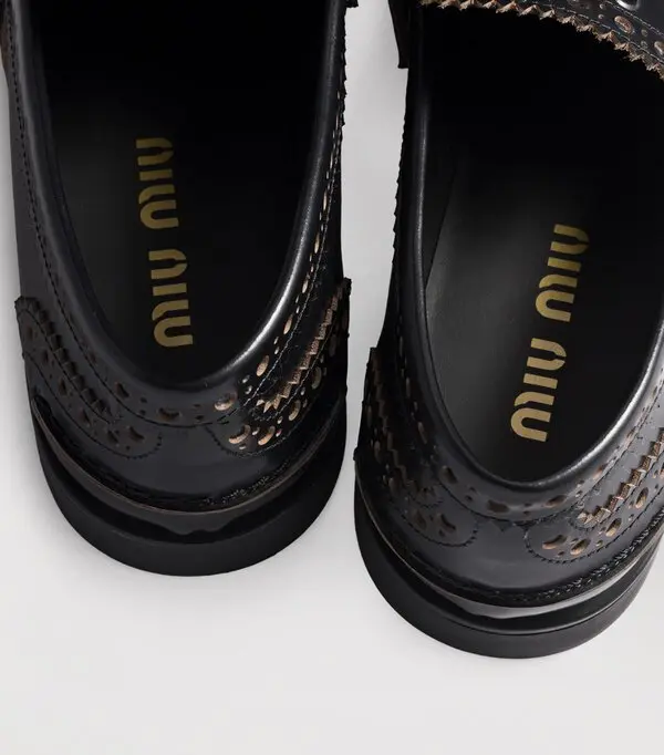 Miu Miu Embellished Leather Penny Loafers - Black
