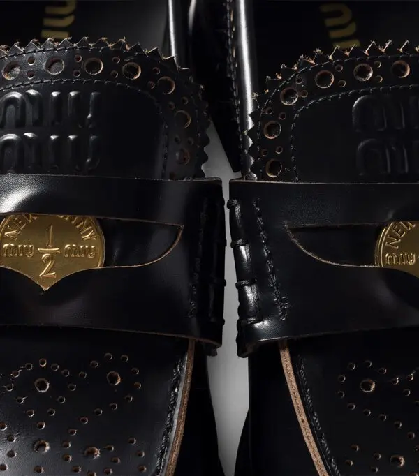 Miu Miu Embellished Leather Penny Loafers - Black