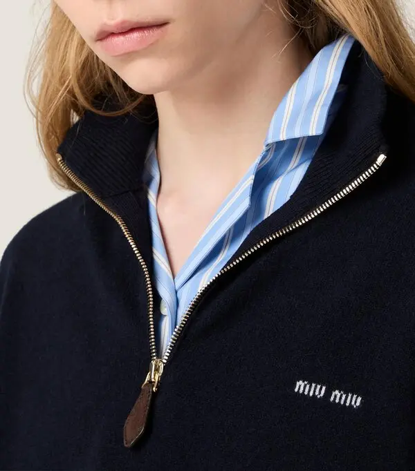 Miu Miu Cashmere Half Zip Sweater - Blue