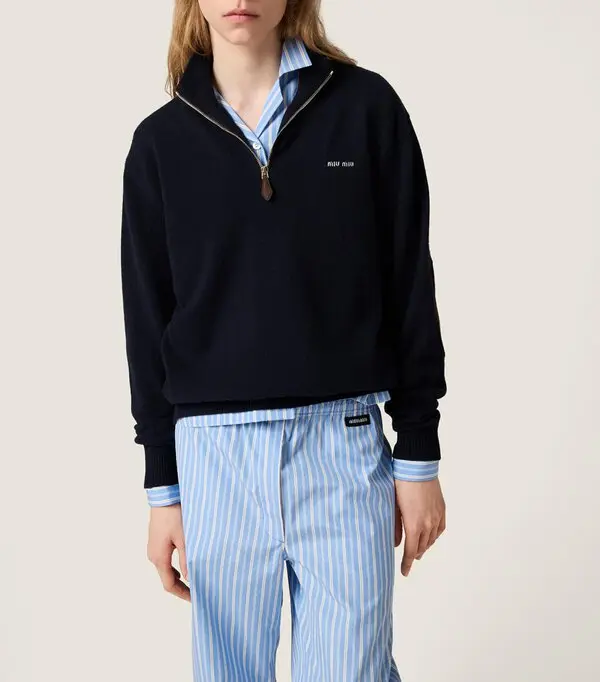 Miu Miu Cashmere Half Zip Sweater - Blue