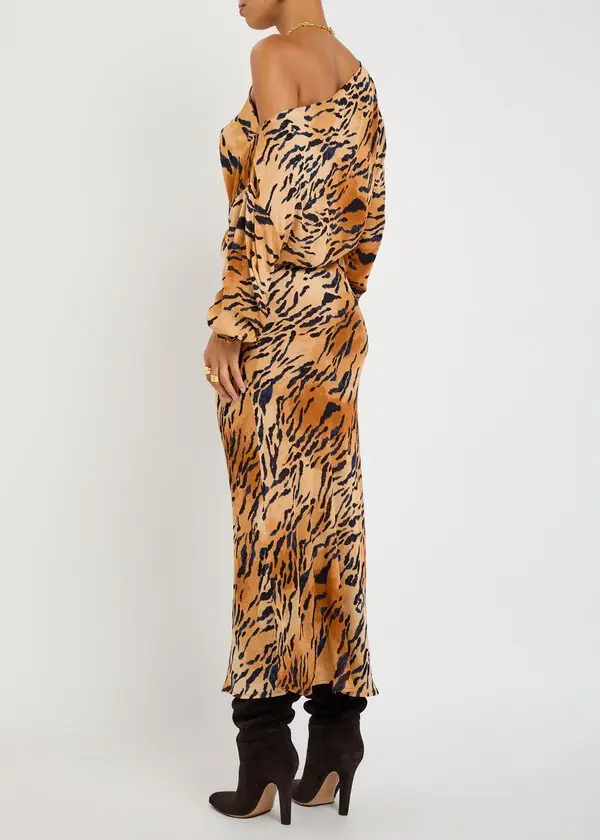 NEVER FULLY DRESSED Tiger-print Chiffon Midi Dress