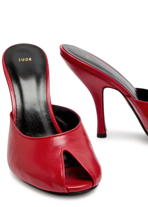 JUDE Date 105 Peep-toe Leather Mules - Red