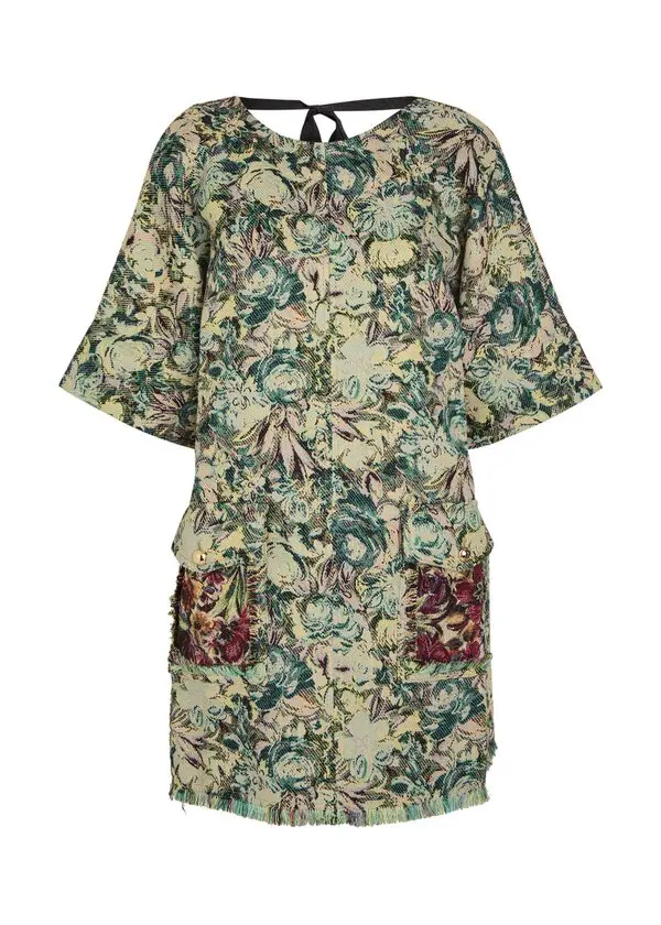 GANNI Patterned Jacquard Woven Mini Kimono Dress - Multicoloured