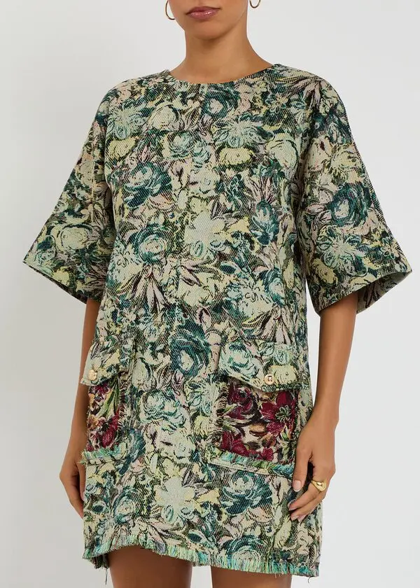 GANNI Patterned Jacquard Woven Mini Kimono Dress - Multicoloured