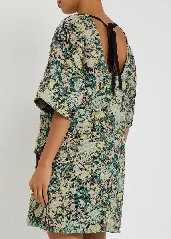 GANNI Patterned Jacquard Woven Mini Kimono Dress - Multicoloured