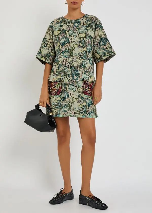 GANNI Patterned Jacquard Woven Mini Kimono Dress - Multicoloured