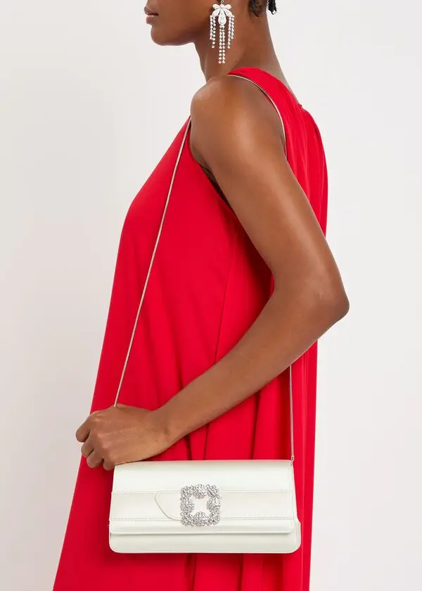 Manolo Blahnik Gothisi Embellished Satin Clutch - Ivory