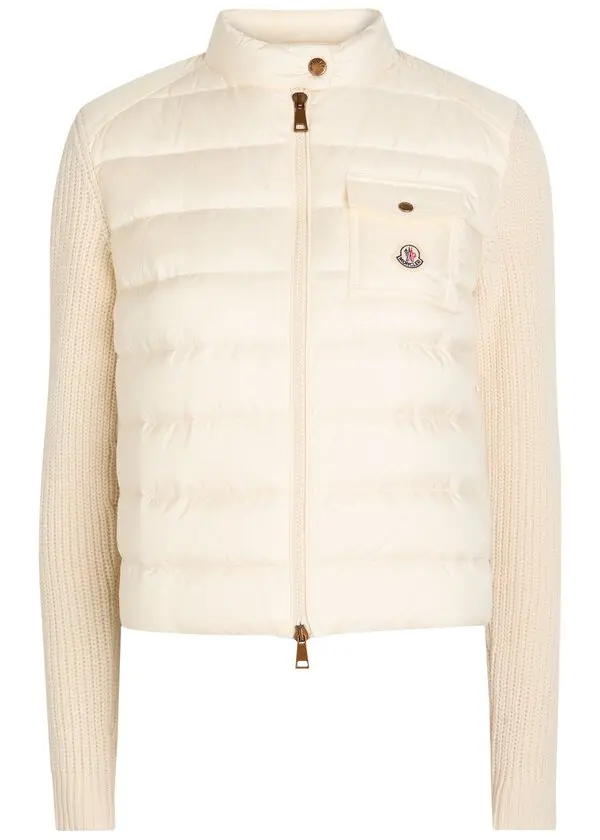Moncler Quilted Wool And Cashmere-blend Cardigan - Natural