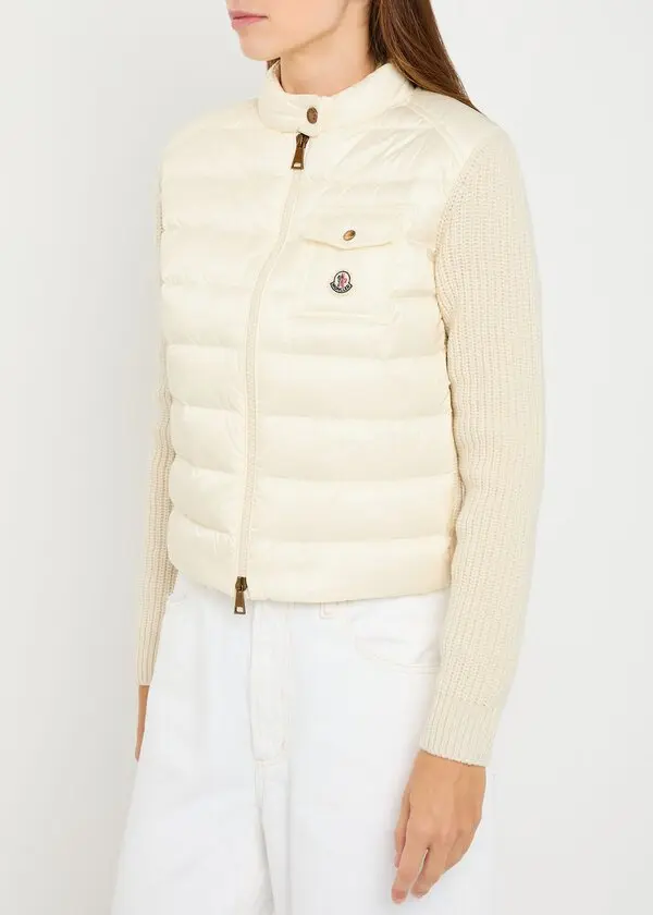 Moncler Quilted Wool And Cashmere-blend Cardigan - Natural