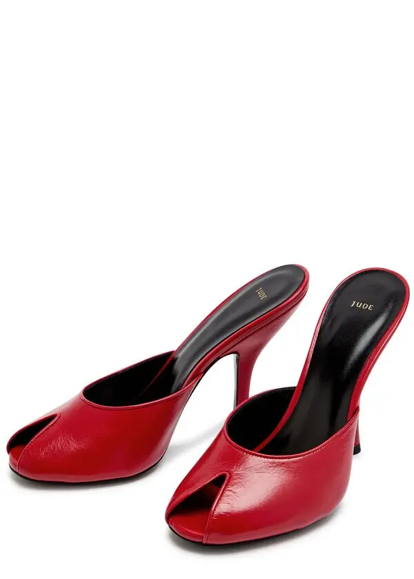 JUDE Date 105 Leather Peep-toe Mules - Red