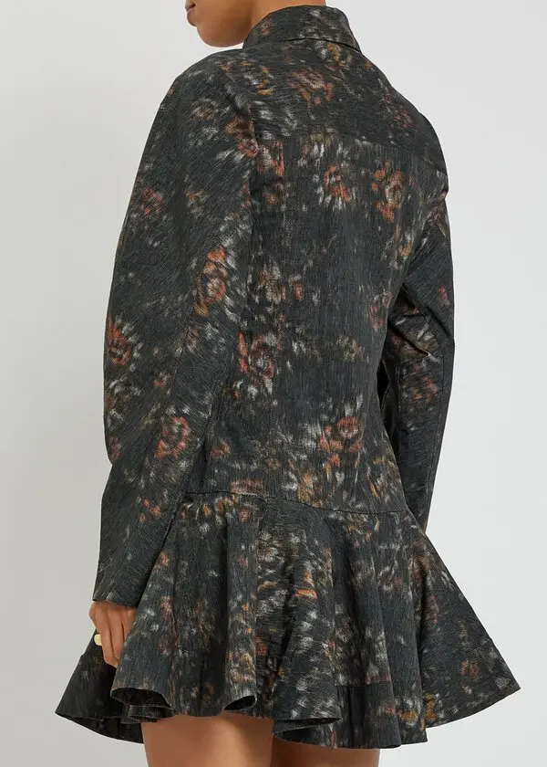 GANNI Printed Stretch-cotton Mini Shirt Dress - Black
