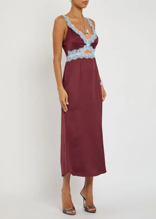 satin midi dress burgundy Wine One Shoulder Knot Skirt Satin Midi Dress – AX Paris main image 0