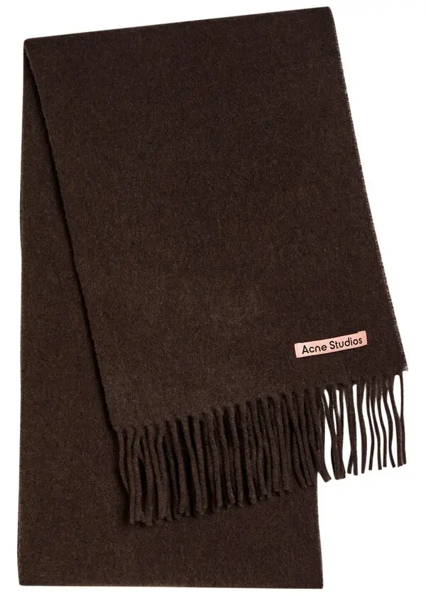 Acne Studios Canada Skinny Fringed Wool Scarf - Brown