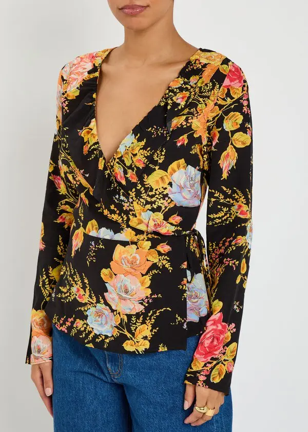 NEVER FULLY DRESSED Floral-print Chiffon Wrap Top