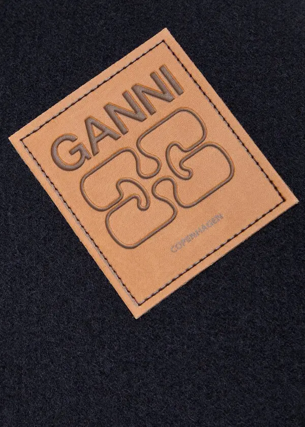 GANNI Designer-appliqué Fringed Wool Scarf - Black