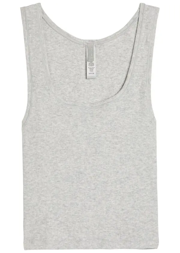 SKIMS Ribbed Stretch-cotton Tank - Light Grey