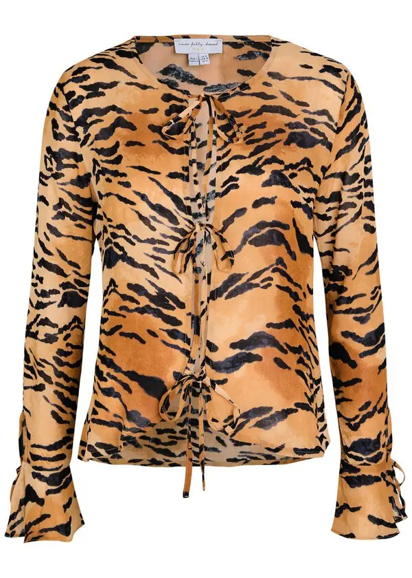 NEVER FULLY DRESSED Tiger-print Chiffon Top - Brown