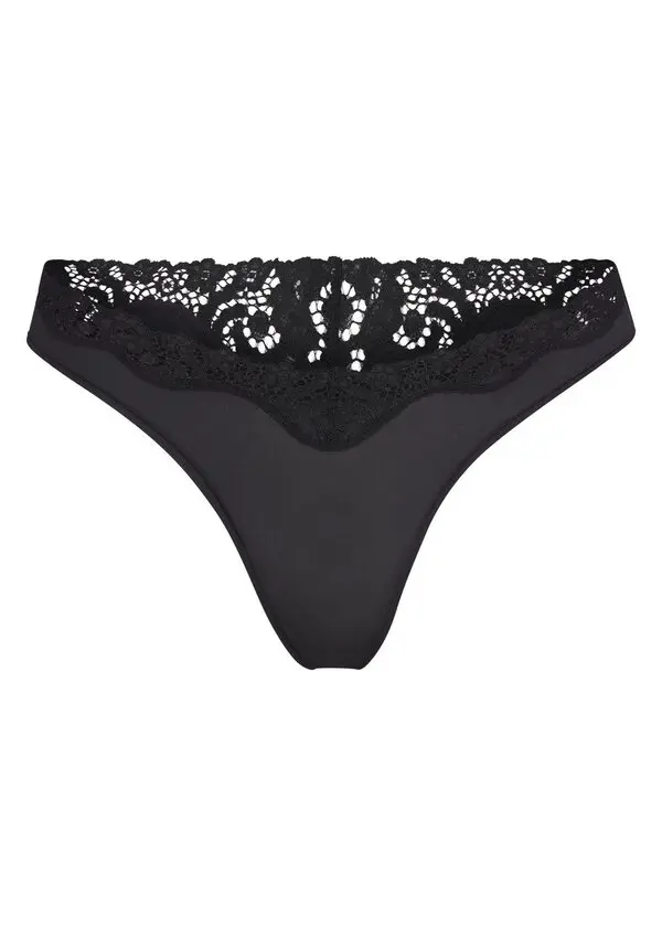 SKIMS Stretch-jersey Lace Trim Thong - Black