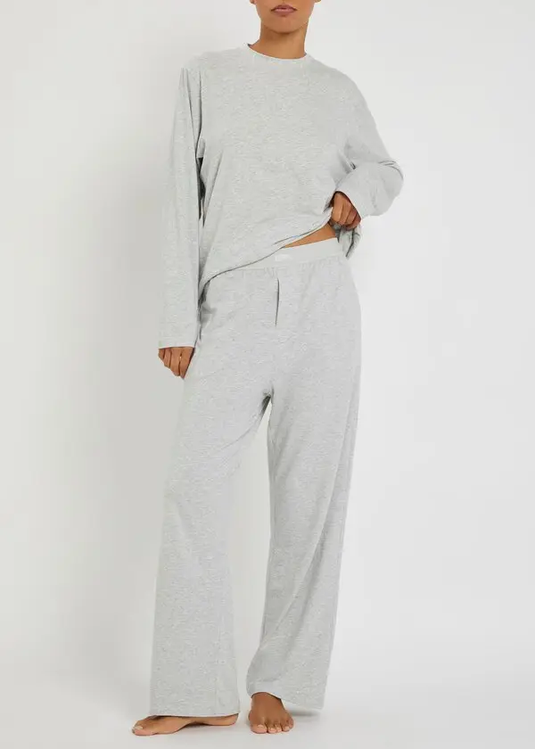 SKIMS Modal-blend Wide-leg Trousers - Light Grey