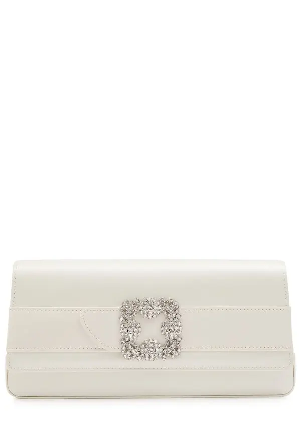 Manolo Blahnik Gothisi Embellished Satin Clutch - Ivory