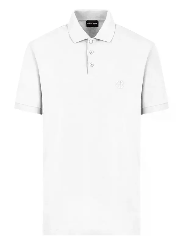 Giorgio Armani Buttonned Logo-embroidered Polo Shirt - White