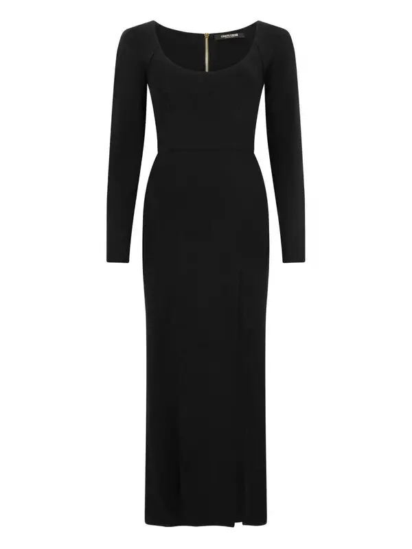 long sleeve maxi bridesmaid dresses Iris Long Sleeve Satin Maxi Dress / Black | MESHKI main image 0