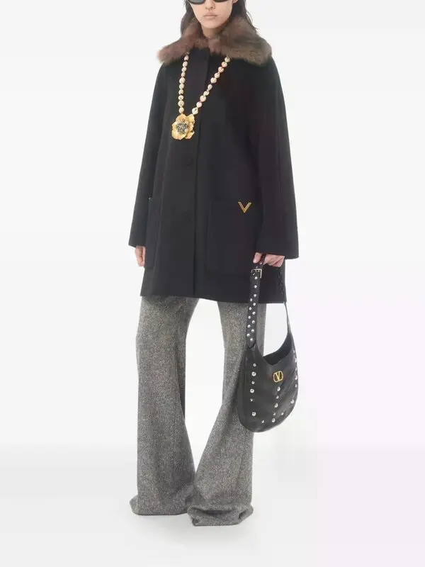 Valentino Garavani Buttoned Coat With Shearling Collar