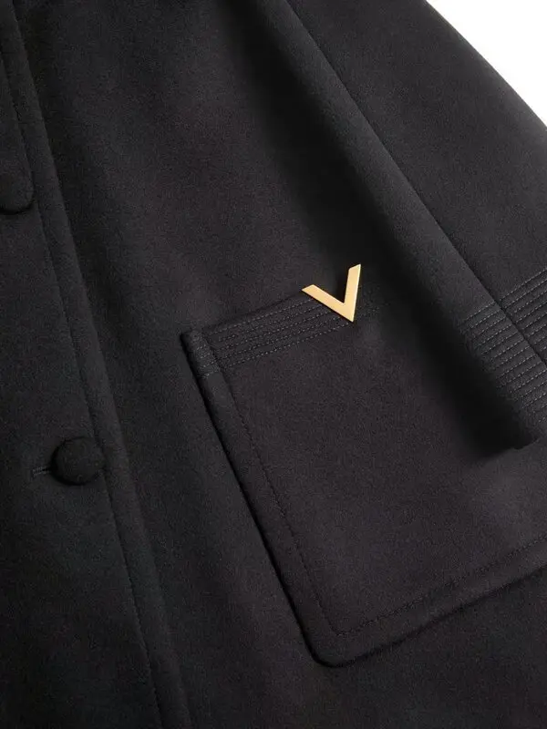 Valentino Garavani Buttoned Coat With Shearling Collar