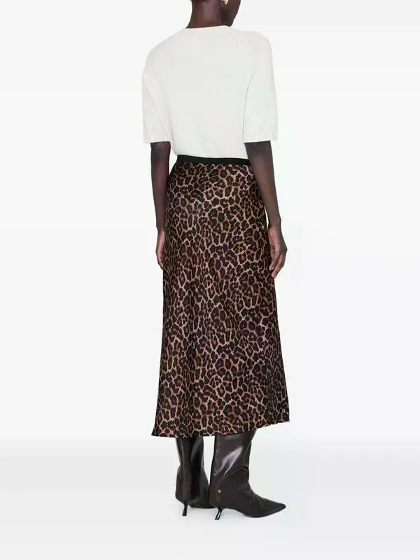 ANINE BING Animal-print Silk Skirt - Brown