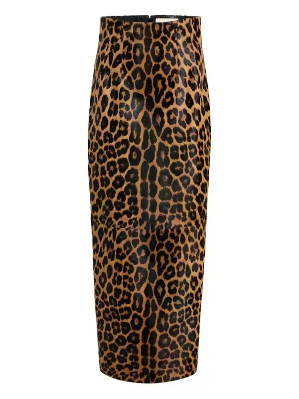 Khaite Leopard Print Slit Maxi Skirt - Brown
