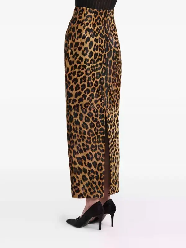 Khaite Leopard Print Slit Maxi Skirt - Brown