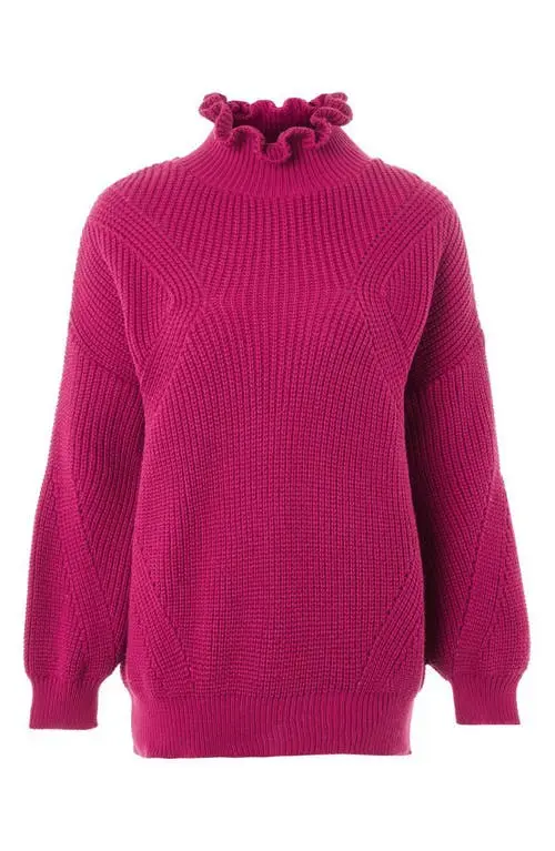 Topshop Frill Neck Puffed Sleeve Sweater